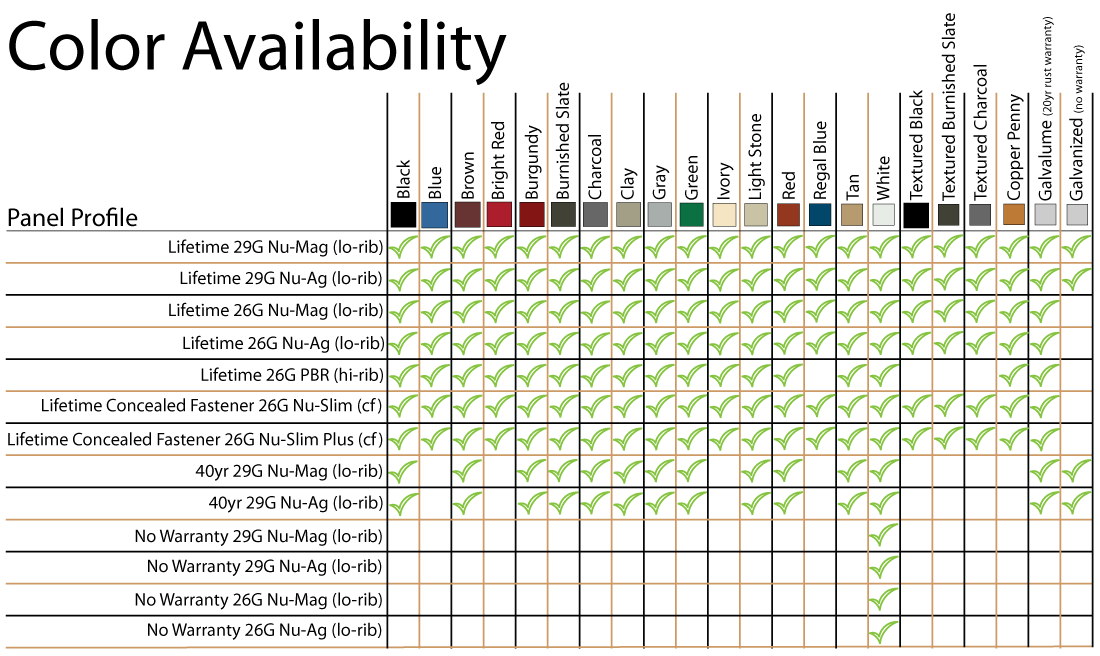 Metal Building Supply Colors